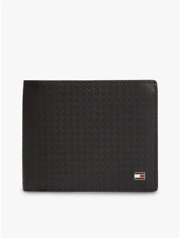 Tommy Hilfiger Allover Flag Leather Card & Coin Wallet - Black