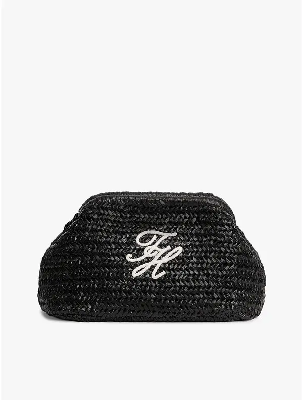 Tommy Hilfiger Script Monogram Raffia Clutch - Black Raffia