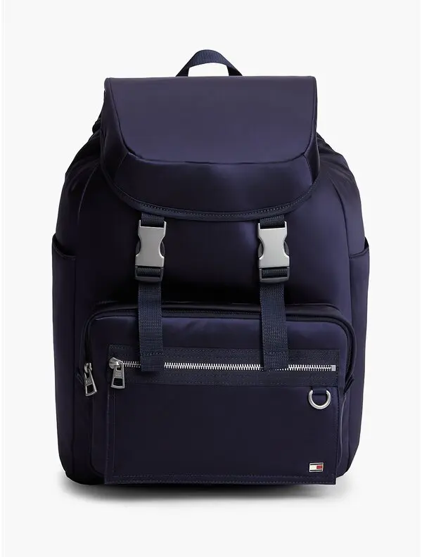 Tommy Hilfiger Travel Backpack With Flap And Buckle Closures - Space Blue