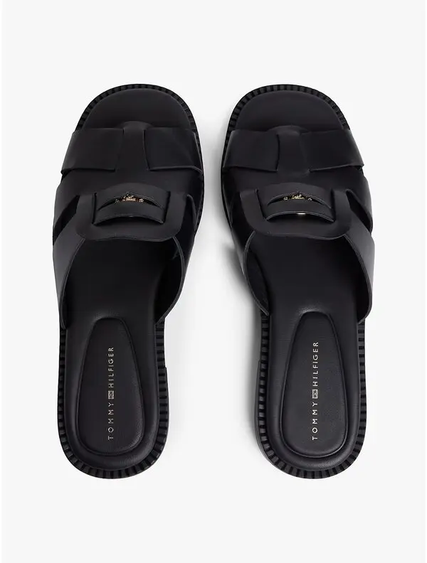 Tommy Hilfiger Leather Penny Loafer Sandals With Gold Tone Detailing