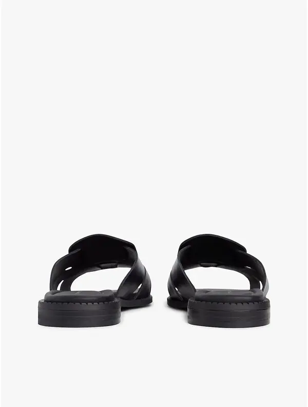 Tommy Hilfiger Leather Penny Loafer Sandals With Gold Tone Detailing