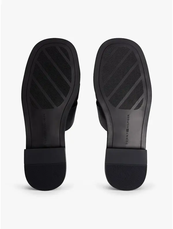 Tommy Hilfiger Leather Penny Loafer Sandals With Gold Tone Detailing