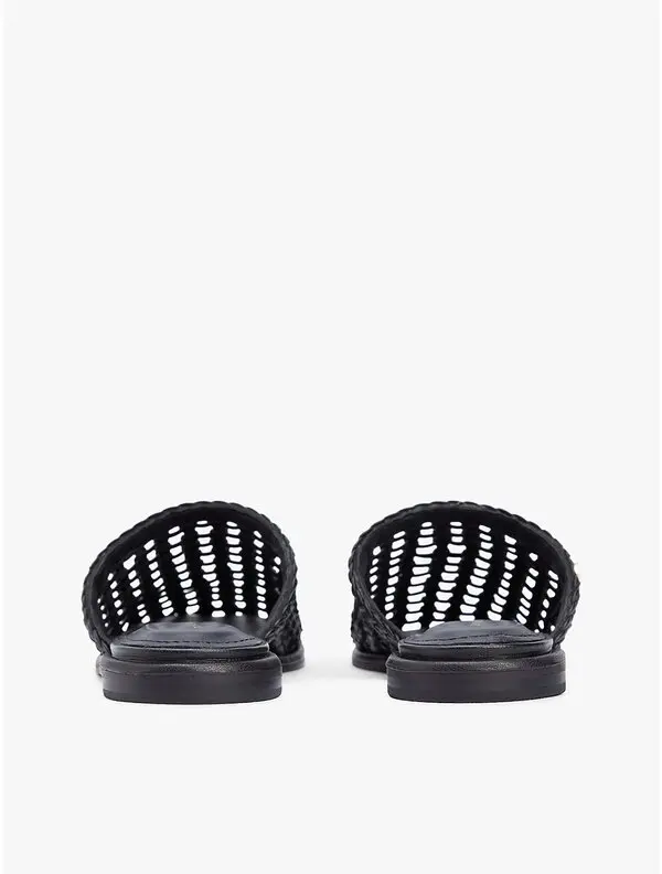 Tommy Hilfiger Woven Open Toe Flat Mules With Monogram Accent