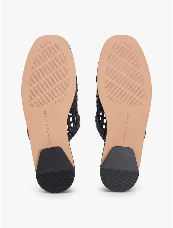 Tommy Hilfiger Woven Open Toe Flat Mules With Monogram Accent