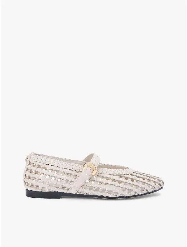 Tommy Hilfiger Woven Leather Mix Mary Jane Flat - Soft Cream