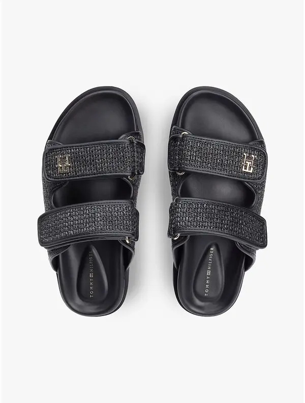 Tommy Hilfiger Raffia Woven Slide Sandals With Adjustable Straps