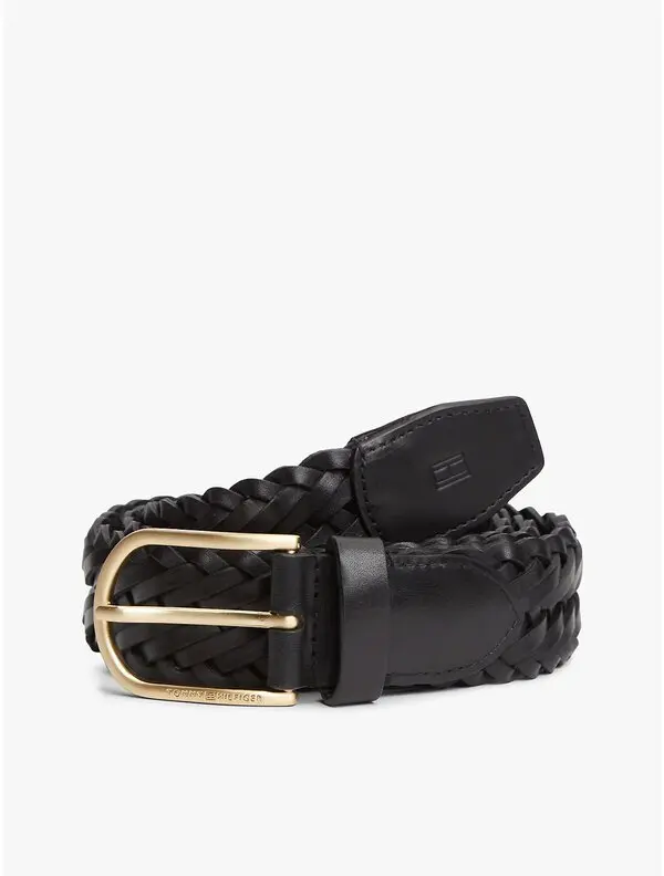 Tommy Hilfiger Woven Leather Belt - Black