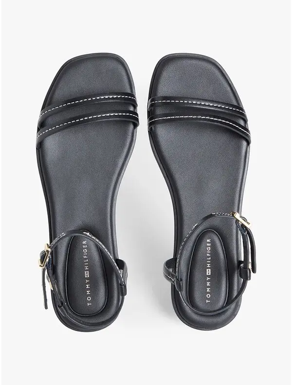 Tommy Hilfiger Flat Leather Sandals With Ankle Strap And Gold Tone Accents