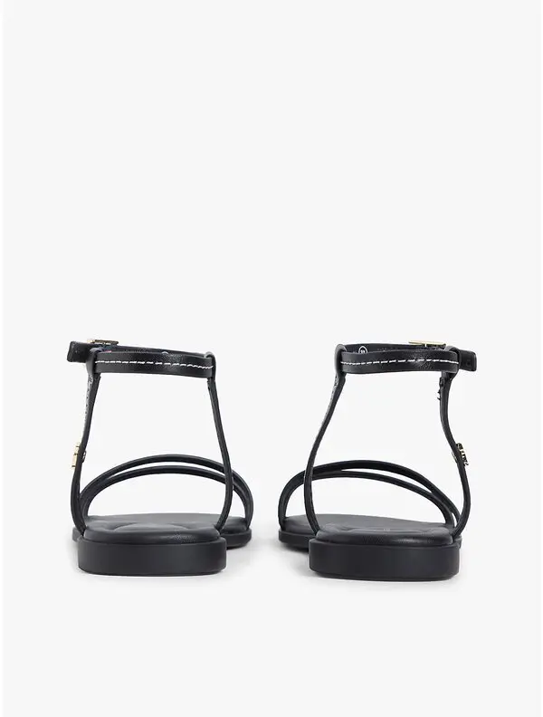 Tommy Hilfiger Flat Leather Sandals With Ankle Strap And Gold Tone Accents