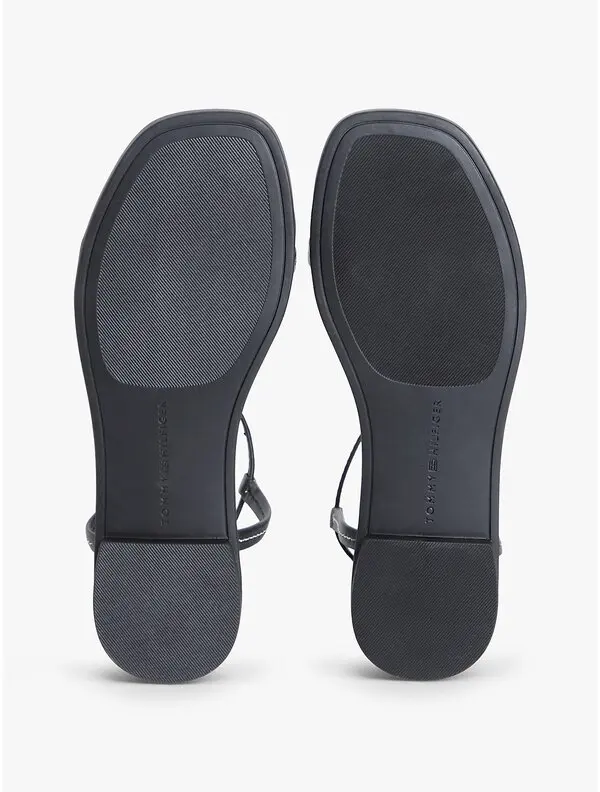 Tommy Hilfiger Flat Leather Sandals With Ankle Strap And Gold Tone Accents