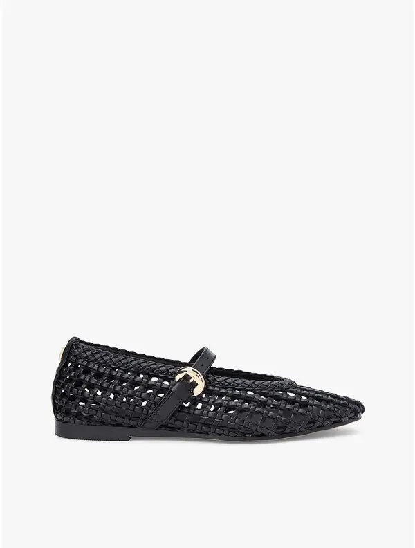 Tommy Hilfiger Woven Leather Mix Mary Jane Flat - Black