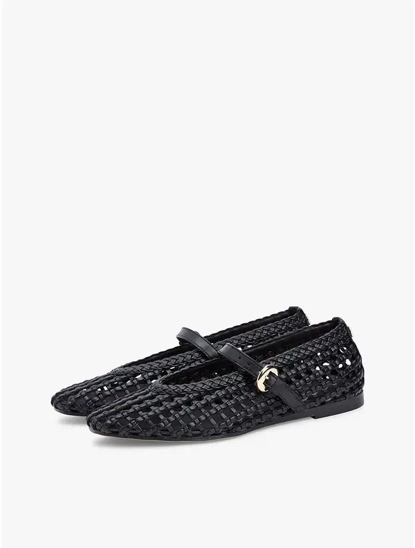 Tommy Hilfiger Woven Leather Mix Mary Jane Flat - Black