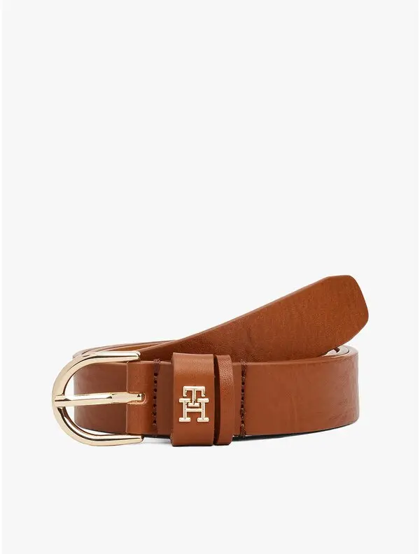 Tommy Hilfiger Monogram Slim Leather Belt - Cognac