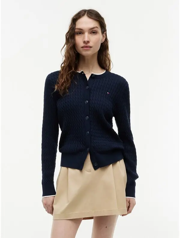 Tommy Hilfiger Cable Knit Crewneck Cardigan - Navy