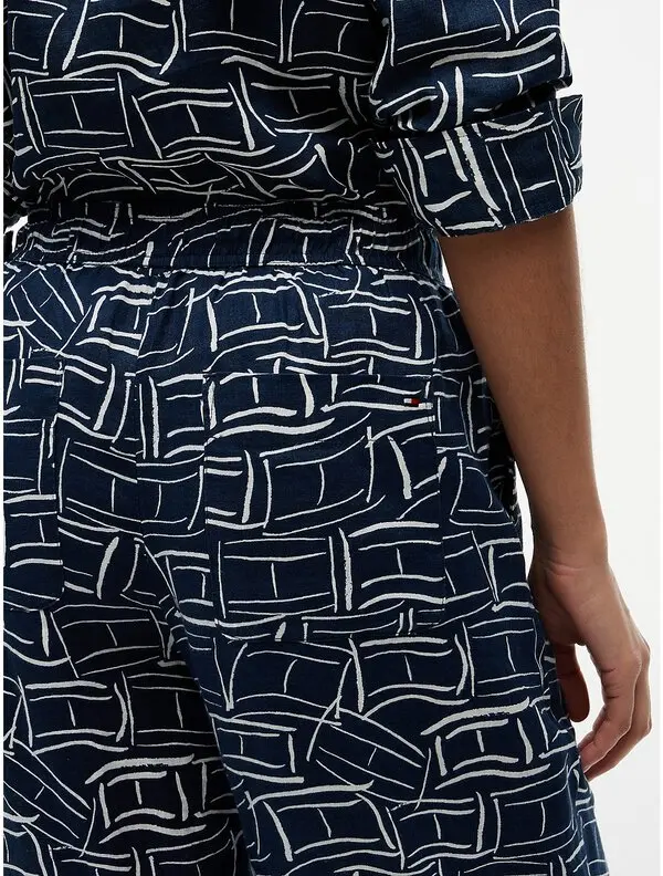 Tommy Hilfiger Relaxed Fit Printed Linen Trousers - Navy
