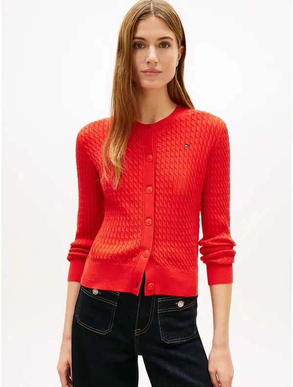 Tommy Hilfiger Cable Knit Crewneck Cardigan - Fireworks