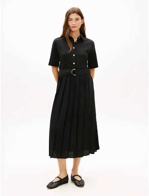 Tommy Hilfiger Mixed Media Pleated Midi Dress