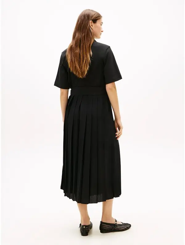 Tommy Hilfiger Mixed Media Pleated Midi Dress