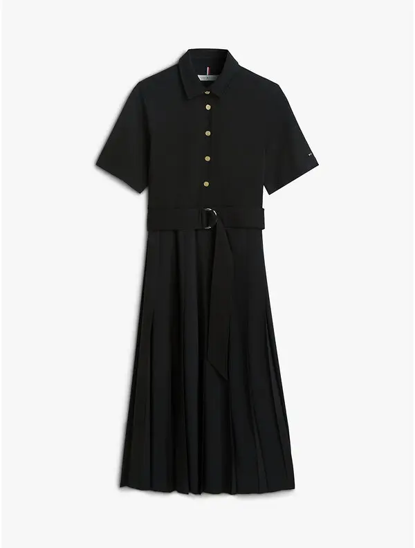Tommy Hilfiger Mixed Media Pleated Midi Dress