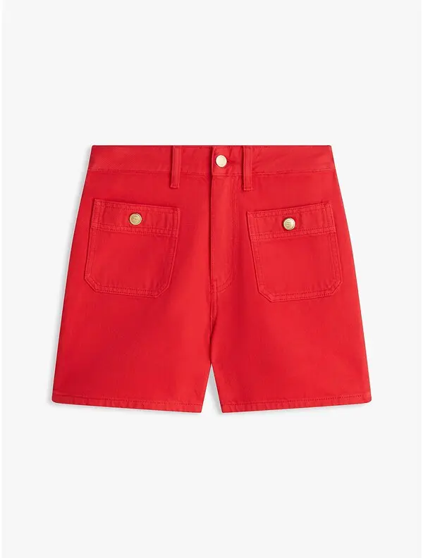 Tommy Hilfiger High-waisted Denim Shorts With Gold-tone Buttons And Patch Pockets