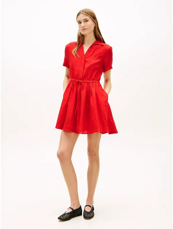 Tommy Hilfiger Linen Mini Shirt Dress - Fireworks