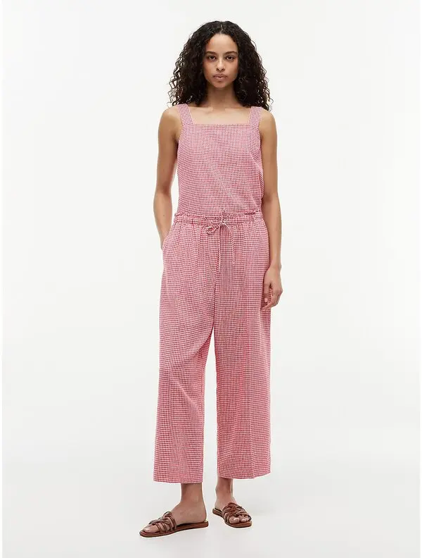 Tommy Hilfiger Gingham Linen-blend Pull-on Pants - Bold Rose