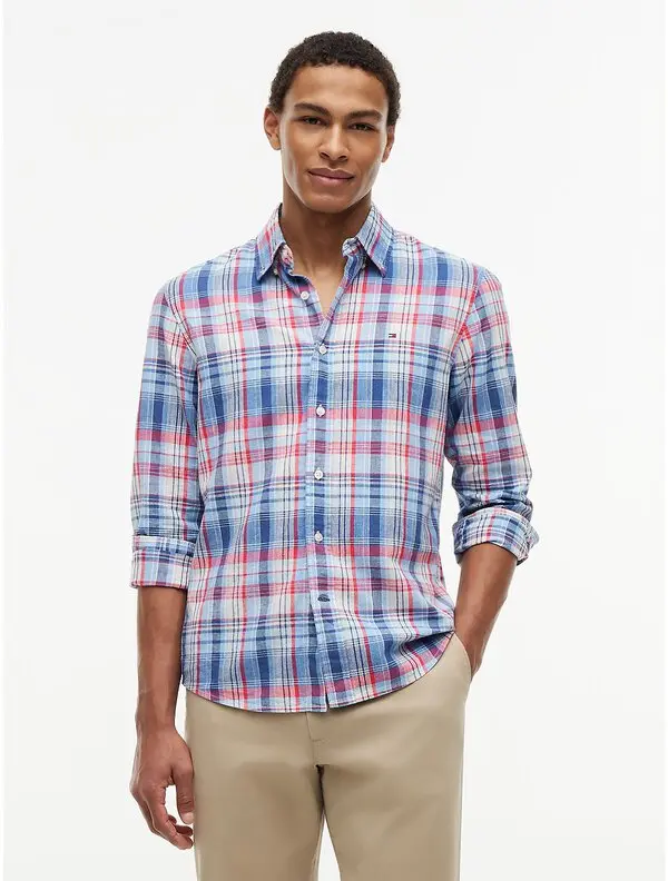 Tommy Hilfiger Regular Fit Plaid Linen-blend Shirt
