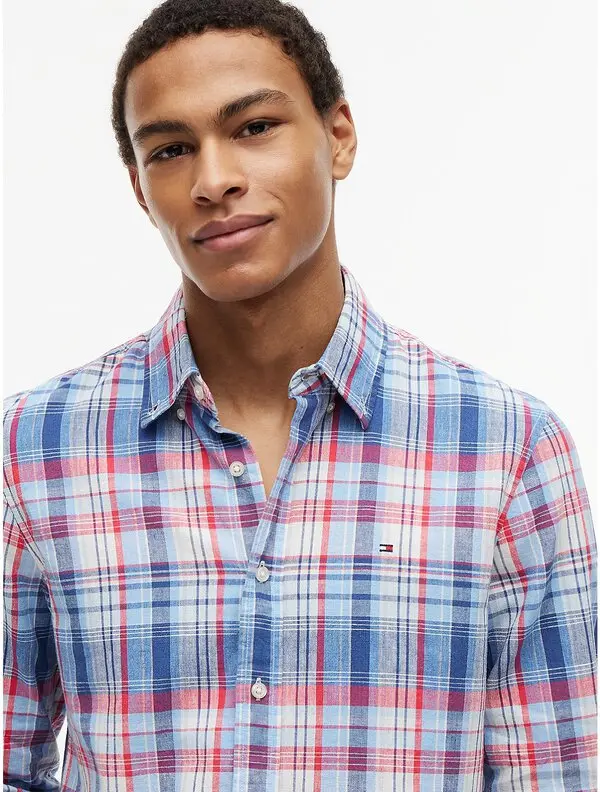 Tommy Hilfiger Regular Fit Plaid Linen-blend Shirt