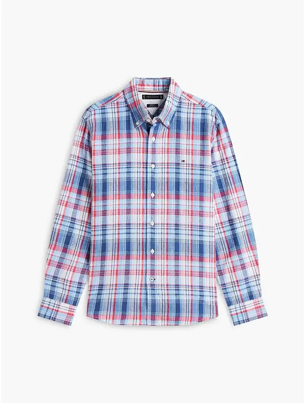 Tommy Hilfiger Regular Fit Plaid Linen-blend Shirt