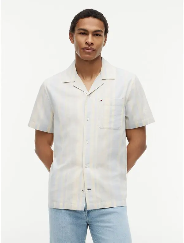 Tommy Hilfiger Regular Fit Striped Dobby Camp Shirt - Breezy Blue