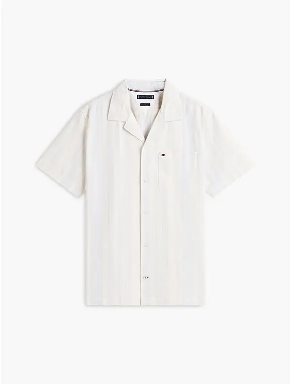 Tommy Hilfiger Regular Fit Striped Dobby Camp Shirt - Breezy Blue