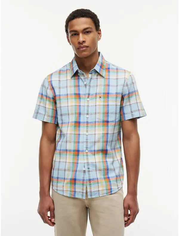 Tommy Hilfiger Regular Fit Plaid Linen-blend Shirt - Rain Dance Multi