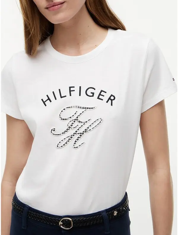 Tommy Hilfiger Gingham Script Monogram T-shirt - Ecru