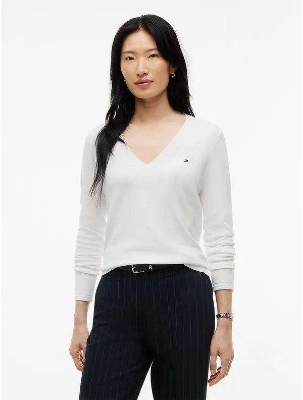 Tommy Hilfiger Viscose-blend V-neck Sweater - Ecru