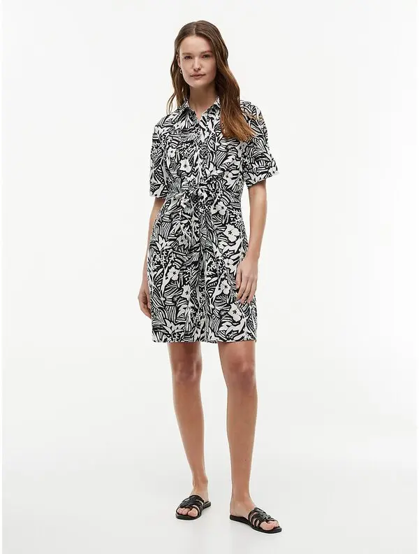 Tommy Hilfiger Tropical Print Linen-blend Shirtdress - Black