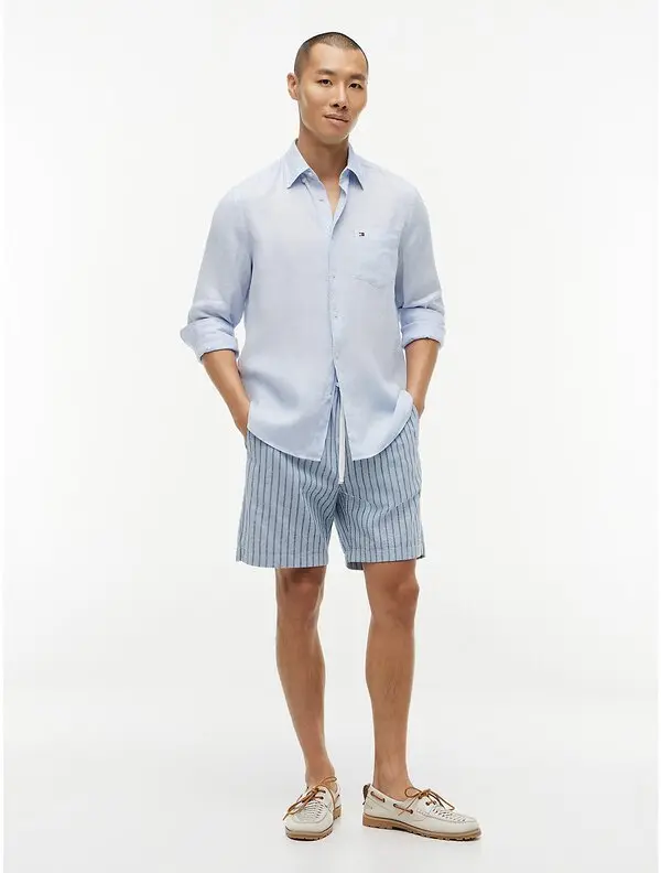 Tommy Hilfiger Striped Cotton-linen Blend Shorts - Cloudy Blue