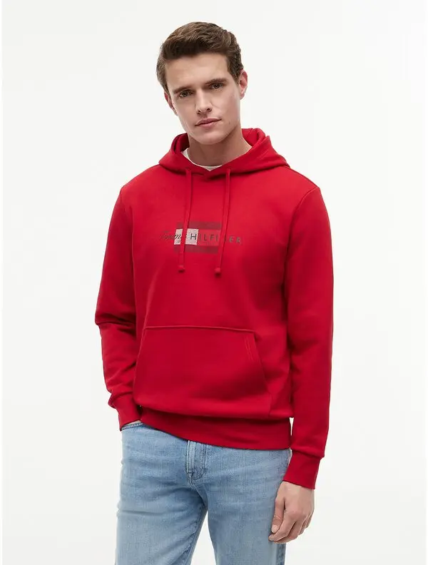 Tommy Hilfiger Script Flag Logo Hoodie - Medium Red