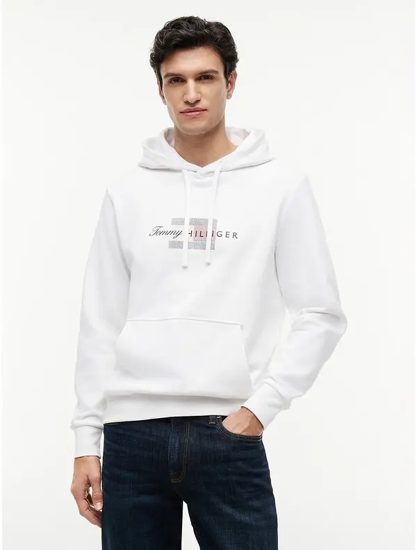Tommy Hilfiger Script Flag Logo Hoodie - White