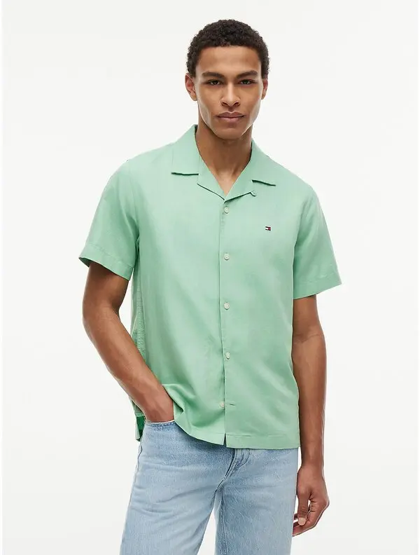 Tommy Hilfiger Regular Fit Cotton-linen Camp Shirt - Cut Grass