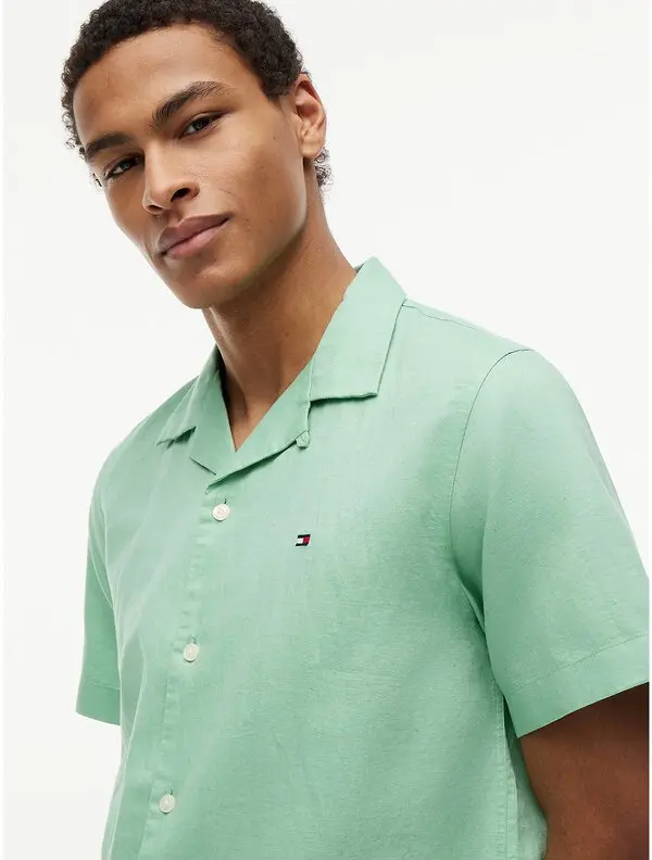 Tommy Hilfiger Regular Fit Cotton-linen Camp Shirt - Cut Grass