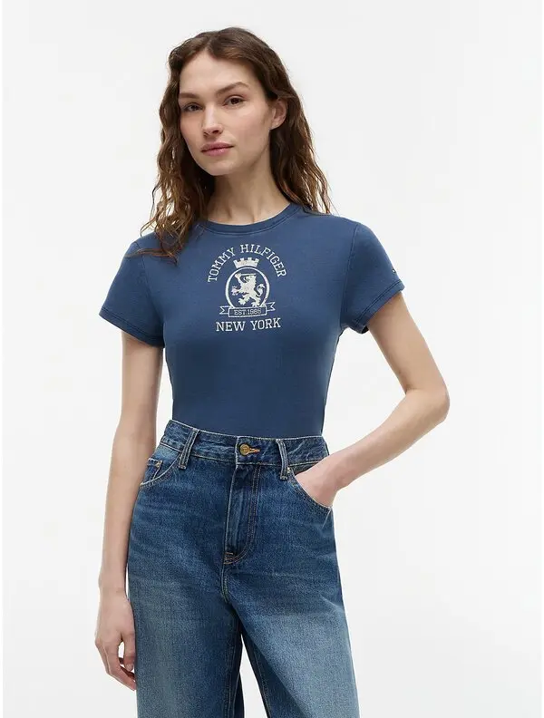 Tommy Hilfiger Garment-dyed Crest Logo T-shirt - Navy