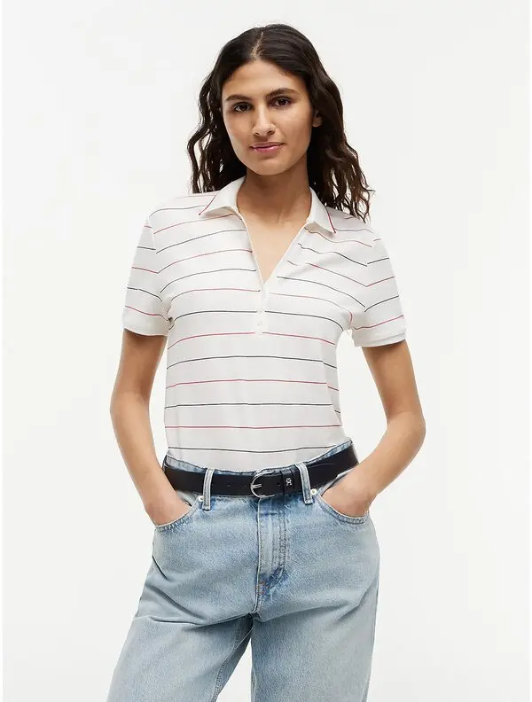Tommy Hilfiger Striped Pique Henley Polo - Ecru / Multi Stripe