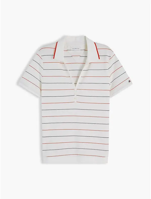 Tommy Hilfiger Striped Pique Henley Polo - Ecru / Multi Stripe