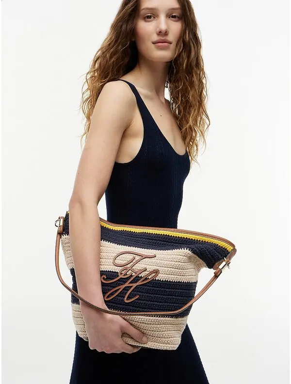 Tommy Hilfiger Nautical Striped Crochet Bucket Bag