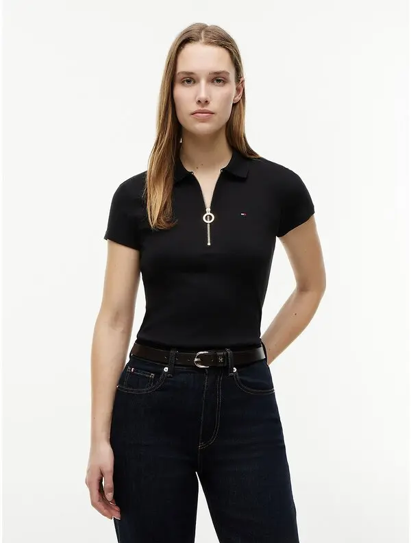 Tommy Hilfiger Slim Fit Zip Polo - Black