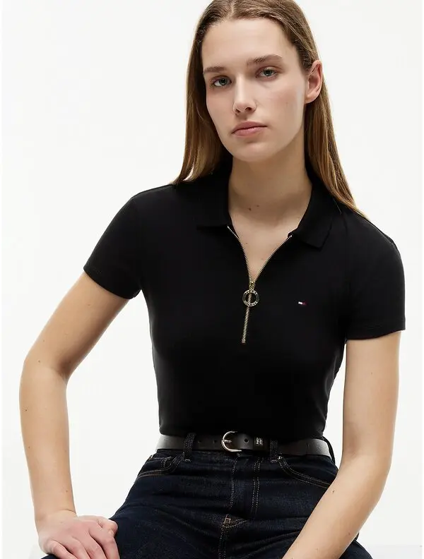 Tommy Hilfiger Slim Fit Zip Polo - Black