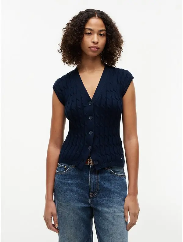 Tommy Hilfiger Cable Knit V-neck Cardigan Vest