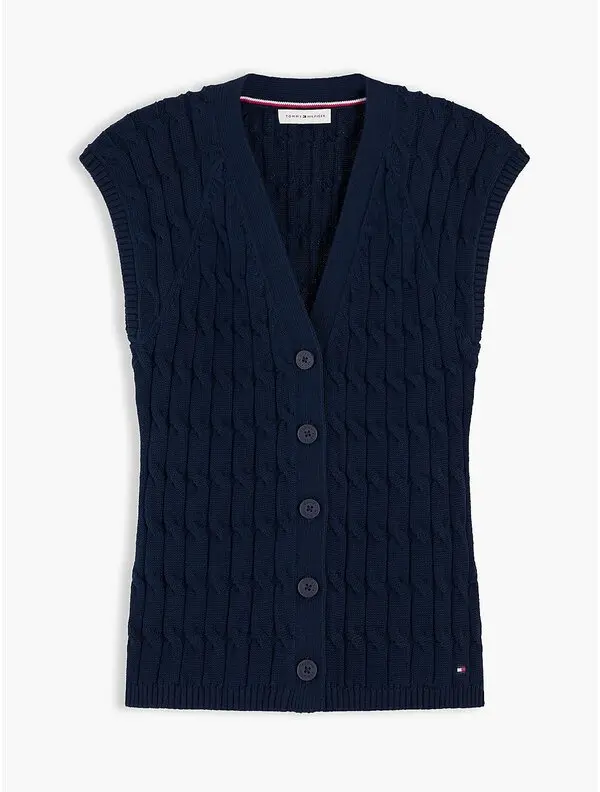 Tommy Hilfiger Cable Knit V-neck Cardigan Vest