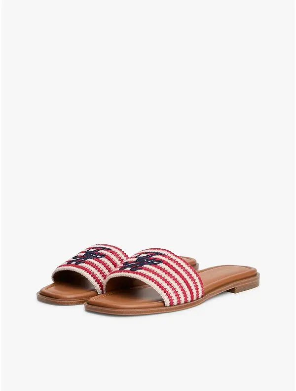 Tommy Hilfiger Script Monogram Stripe Woven Slide - Medium Red