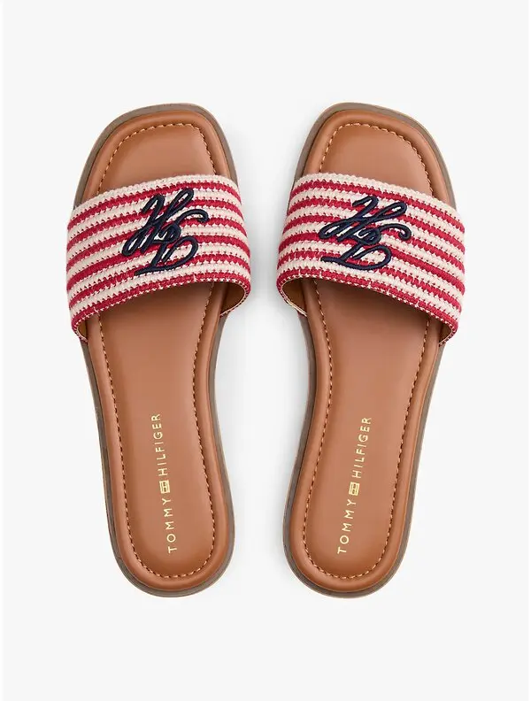 Tommy Hilfiger Script Monogram Stripe Woven Slide - Medium Red